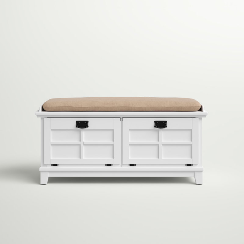 Almendra Microfiber Microsuede Upholstered Storage Bench Off White